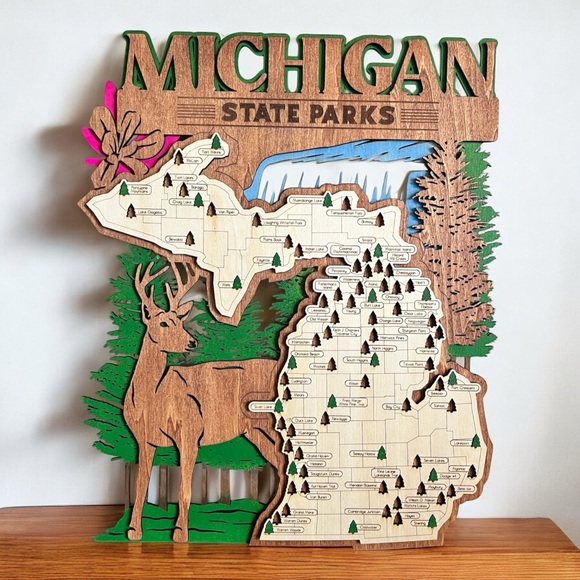 Handmade | Wall Decor | Michigan State Park Map Personalized Michigan ...